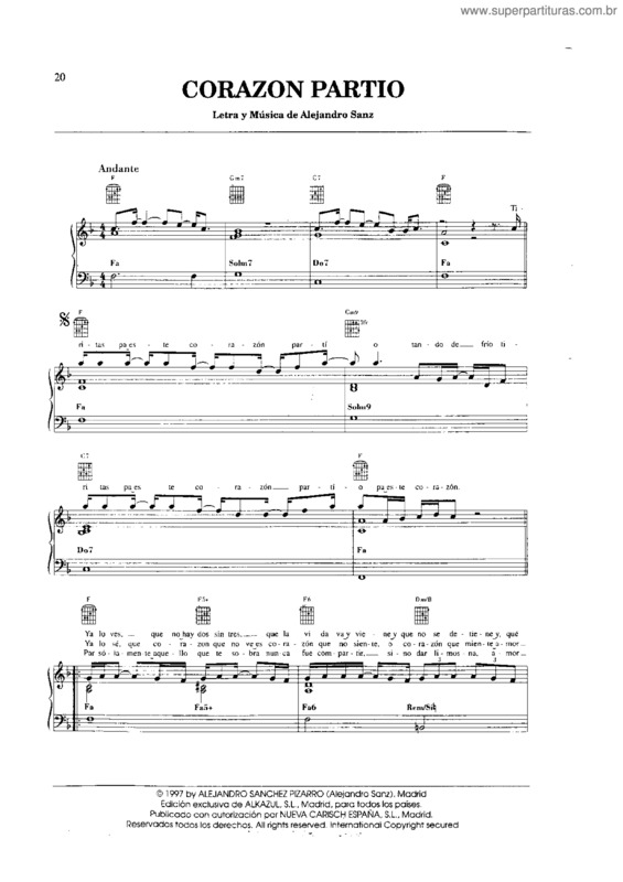Super Partituras - Corazon Partio v.3 (Alejandro Sanz), com cifra Super Partituras - Corazon Partio v.3 (Alejandro Sanz), com cifra